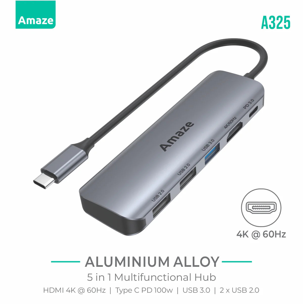Amaze A325 | 5-in-1 Type-C Multifunction Hub | HDMI 4K@60Hz, USB 3.0 + – MUSTAFA COMPUTERS