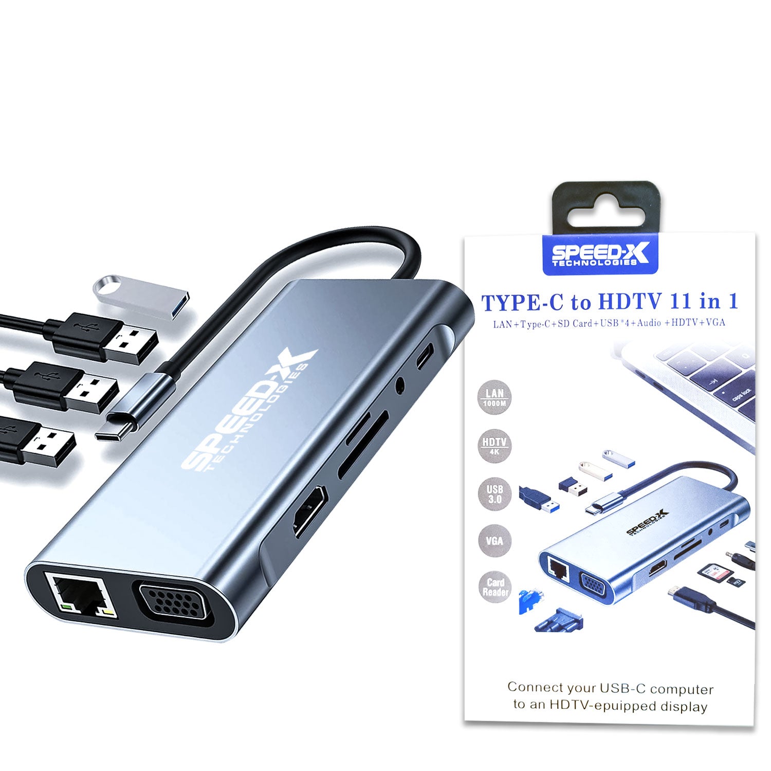 Speed-X 11-in-1 Multi-Port Type-C Hub with 4K HDMI and USB 3.0 | Ultim ...