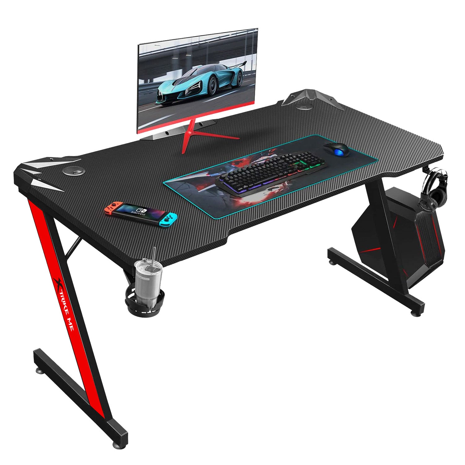 XTRIKE ME DK-02 | Ergonomic Computer Desk with Headphone Hook & Cup Ho ...
